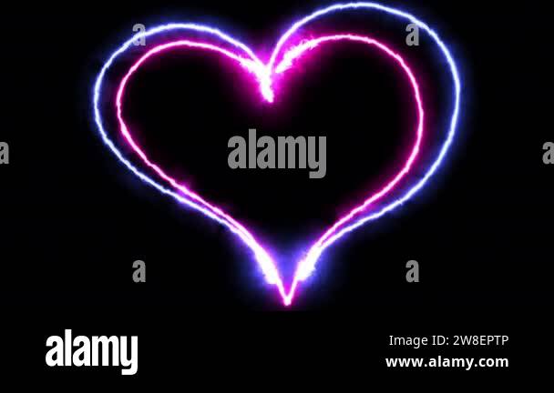 Love.Two glowing flames draw two hearts and write the text love.Pulsating Animation of a red ...