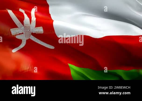 --Oman waving flag. National 3d Omani flag waving. Sign of Oman seamless loop animation. Omani ...