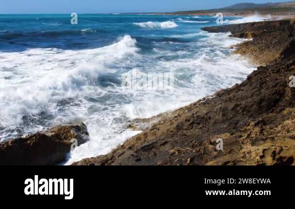 Sea storm, Devastating and spectacular, ocean waves crash on the rocks ...