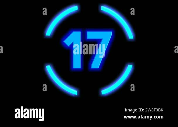 4K Neon light countdown animation number twenty to one on black ...