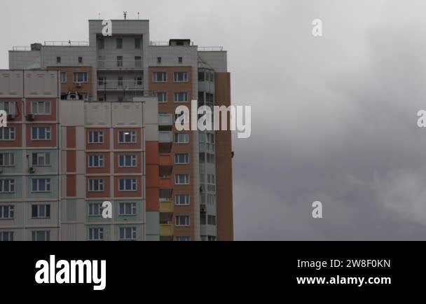 An ordinary residential high-rise building. Facade of a high-rise ...