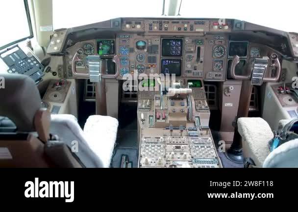 Empty airplane cabin interior with seats for pilots Stock Videos ...