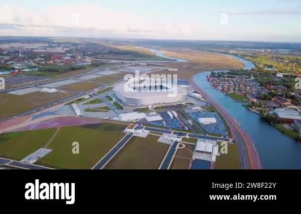Russia, Kaliningrad: Aerial view at sunset. stadium Kaliningrad ...