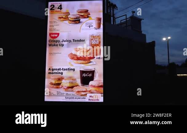 Augusta, Ga USA - 11 07 21: McDonalds drive thru digital breakfast menu ...