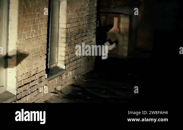 Scary dark backstreet, dangerous place, abandoned haunted building ...