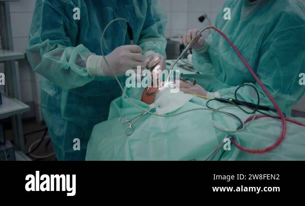 The doctor performs a pediatric surgical operation to remove the ...