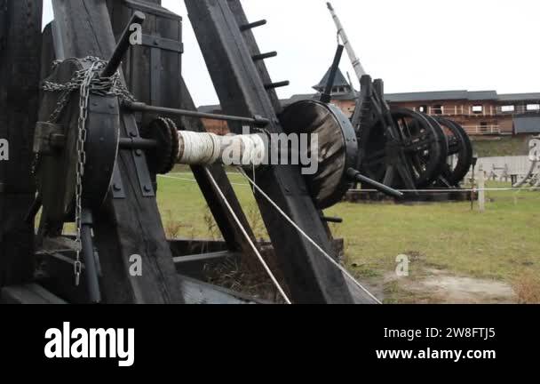 Ancient wooden catapult, weapon for breaking fortifications during ...