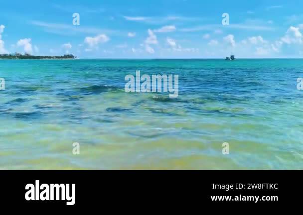 Tropical mexican beach panorama view with turquoise blue clear water ...
