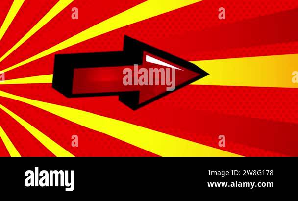 Pop art red arrow animation. Comic book direction sign moving from left ...