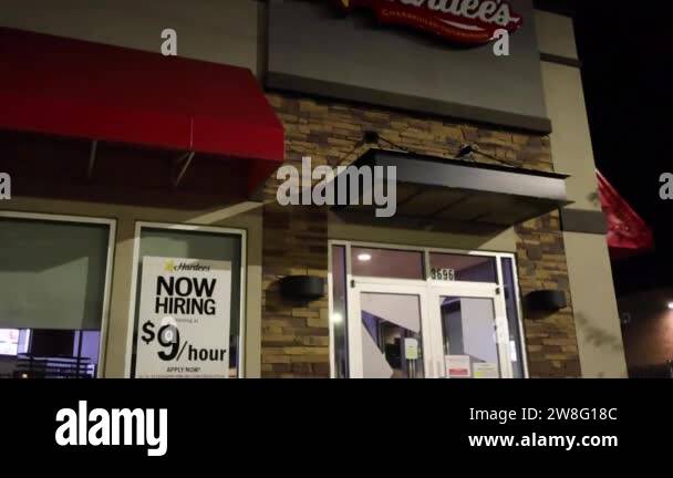 Augusta, Ga USA - 10 18 21: Hardees fast food restaurant at night ...