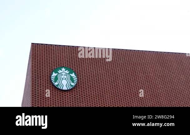 Chiang Mai, Thailand - 26 Nov 2020: Starbucks logo icon on brick ...