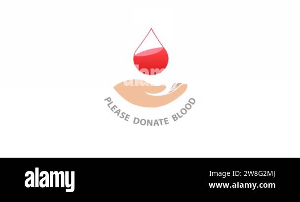 Animation of please donate blood text with hand under blood droplet ...