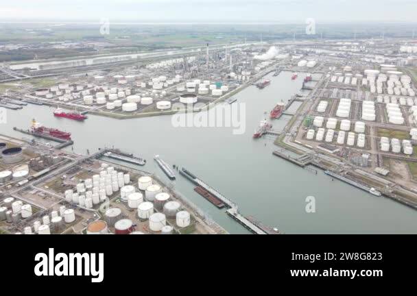 Container and silos in the Port of Rotterdam heavy industry and ...
