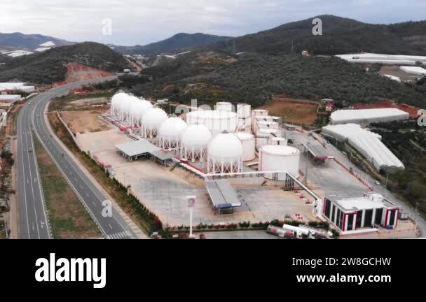 Spherical gas storage tanks. Gas terminal in petroleum refinery ...