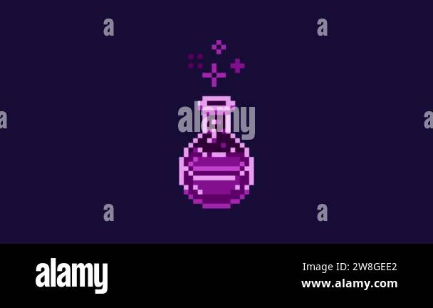 Pixel art potion sparkling purple poison bottle, game design retro 8 ...