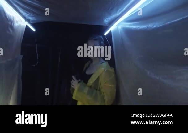 Cyberpunk future. Female bionic cyborg girl with revolver pistol gun ...