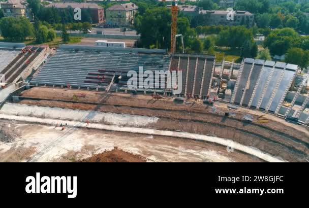Construction site of the new stadium top view. Construction of a new ...