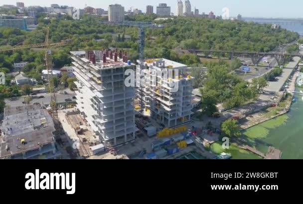 Construction process of a residential building aerial view ...