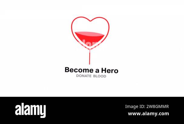 Animation of become a hero donate blood text with blood in heart logo ... Animation of become a hero donate blood text with blood in heart logo ...