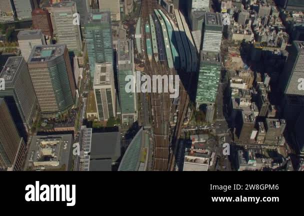 Tokyo, Japan circa-2018. Overhead aerial view of Tokyo Station. Shot ...