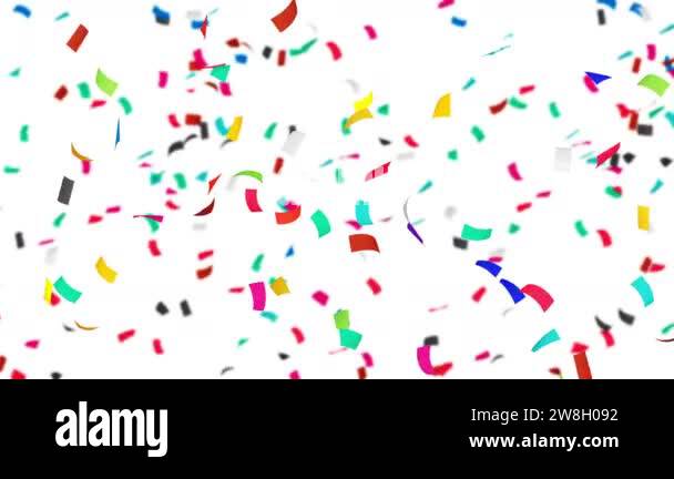 Many colorful confetti floating in air on white background. Party ...