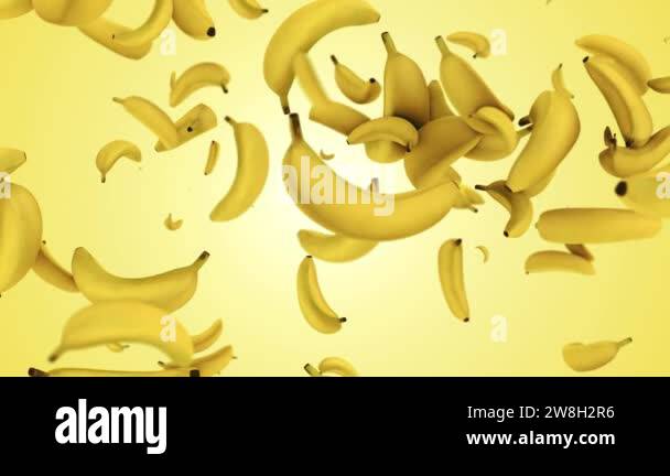 Flying of Bananas in Yellow Background. falling down bananas ...