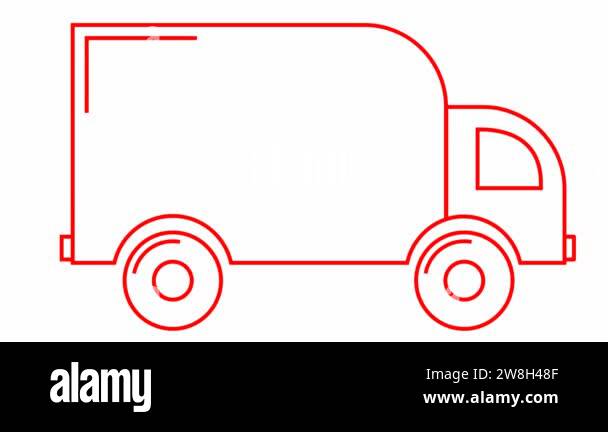 Animated icon of delivery car. Red linear truck rides. Concept of ...