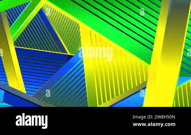 Geometric triangular 3d background with changing colors. Motion. Iridescent acid colors on ...