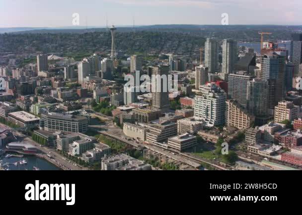 Seattle, Washington circa-2019. Aerial view of downtown Seattle. Shot ...