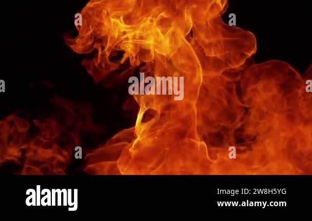 Super slow motion of fire blast isolated on black background. Filmed on ...