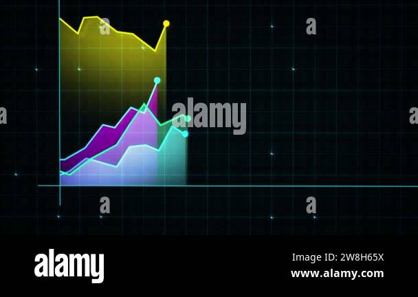 Linear chart of digital income made in tech style with high tech grid ...