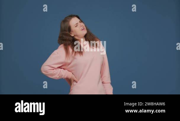 Backache. Young girl suffer muscle injury pain, discomfort fibromyalgia ...