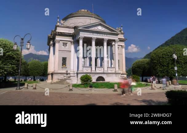 Tourists visiting the city of Como on a beautiful sunny day.Volta ...