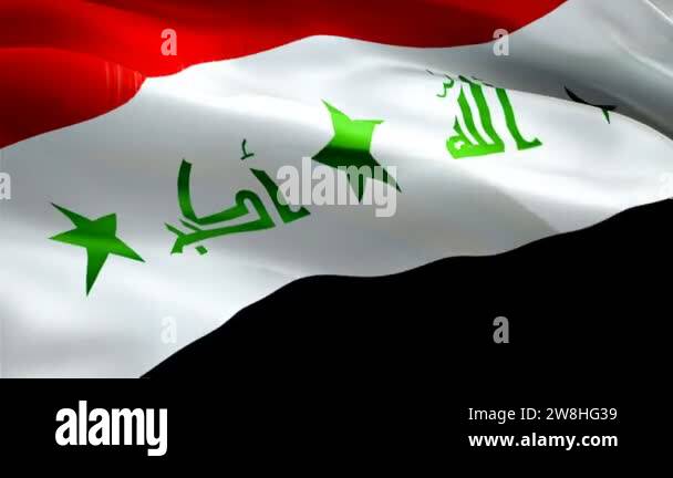 Iraq Flag Wave Loop waving in wind. Realistic Iraqi Flag background ...