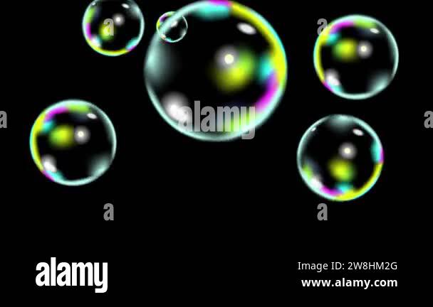 4k animation with soap bubbles on a black background. Stock footage with kids entertainment for ...
