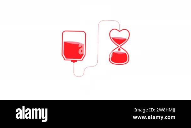Animation of blood collection bag and hourglass and arm, blood donation ...