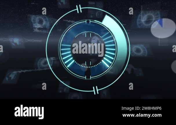 Animation of scan scoping data processing on moving screens. global connections, business ...