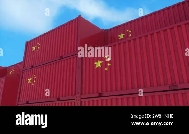 China flag containers are located at the container terminal. China ...
