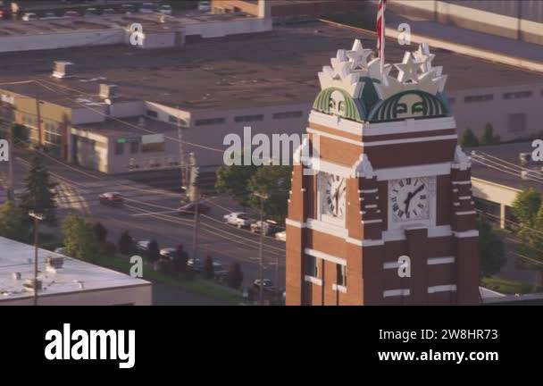 Seattle, Washington circa-2017, Aerial view of Clock tower on Starbucks ...