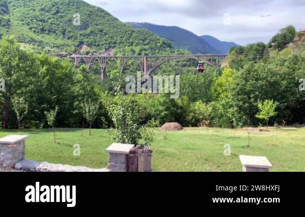 Montenegro - Budva: September 8, 2021: Zip line among Djurdjevica Tara ...