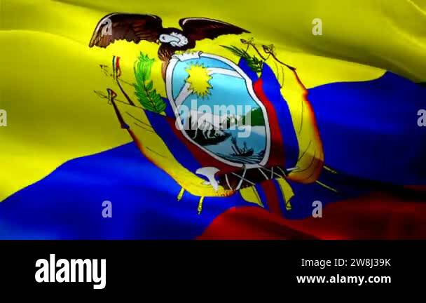 Ecuador waving flag. National 3d Ecuadorian flag waving. Sign of ...