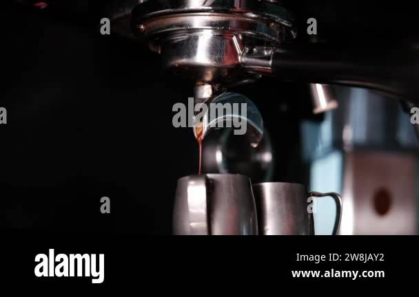 Close-up of Espresso machine making coffee in pub, bar, restaurant ...