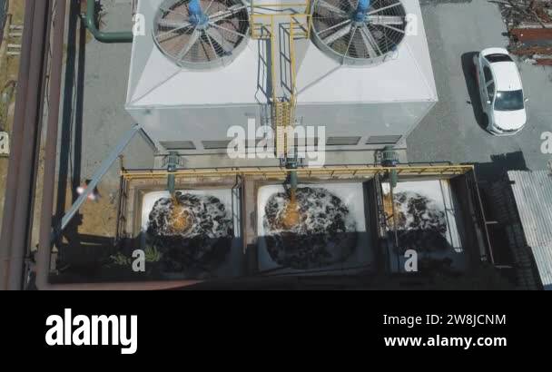Cooling tower from a drone. Industrial cooling towers. Wet cooling ...