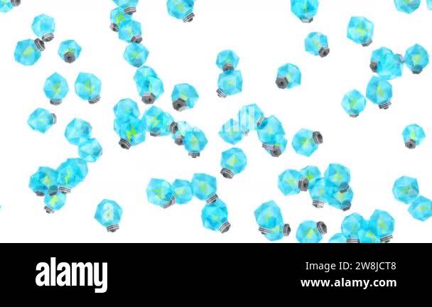 Many blue light bulb floating in air on white background. Creativity ...