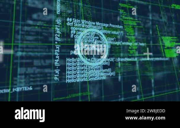Animation of circular scanner with clock face on interface with data ...