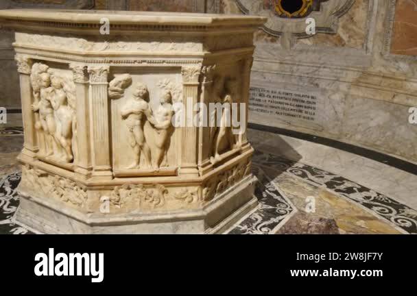 Marble sculptures with biblical scenes by Italian sculptors in a ...