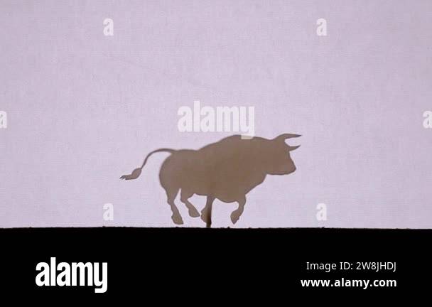 Puppet Shadow Theatre. The bull stands in the meadow, then leaves. The ...