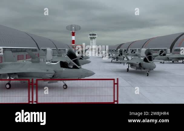 American USA air military base. jet fighter F-35 . Realistic CG ...