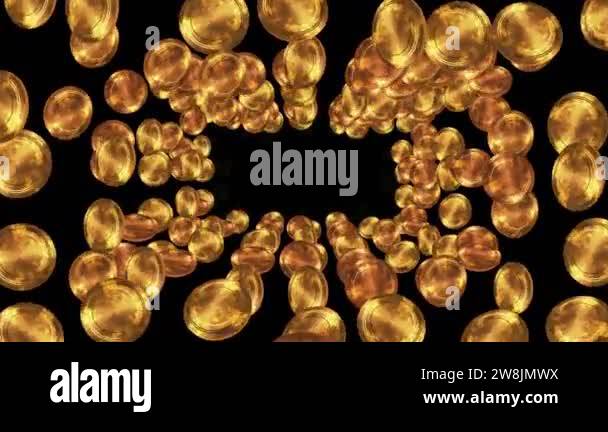 Golden antique coins floating in air on black background. Gold coin in ...
