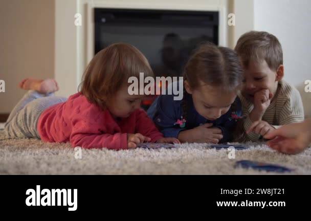 Childhood, education, isolation. Relaxing resting at home. Three little ...